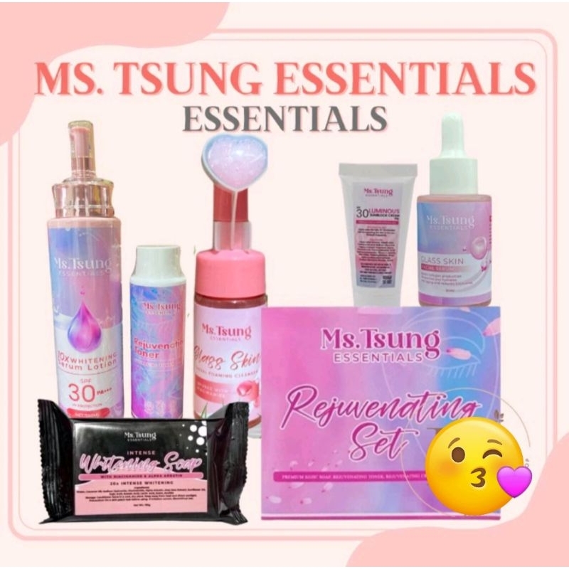 Ms. Tsung Essentials; Rejuv Set, Serum, Lotion, Whitening Soap, Foam Wash, Sunblock and Glow ...