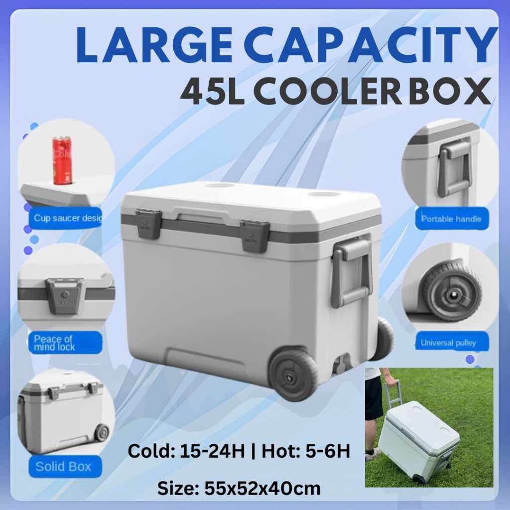 45L Cooler Box with pull rod ice chest cooler with wheels Water Soft ...