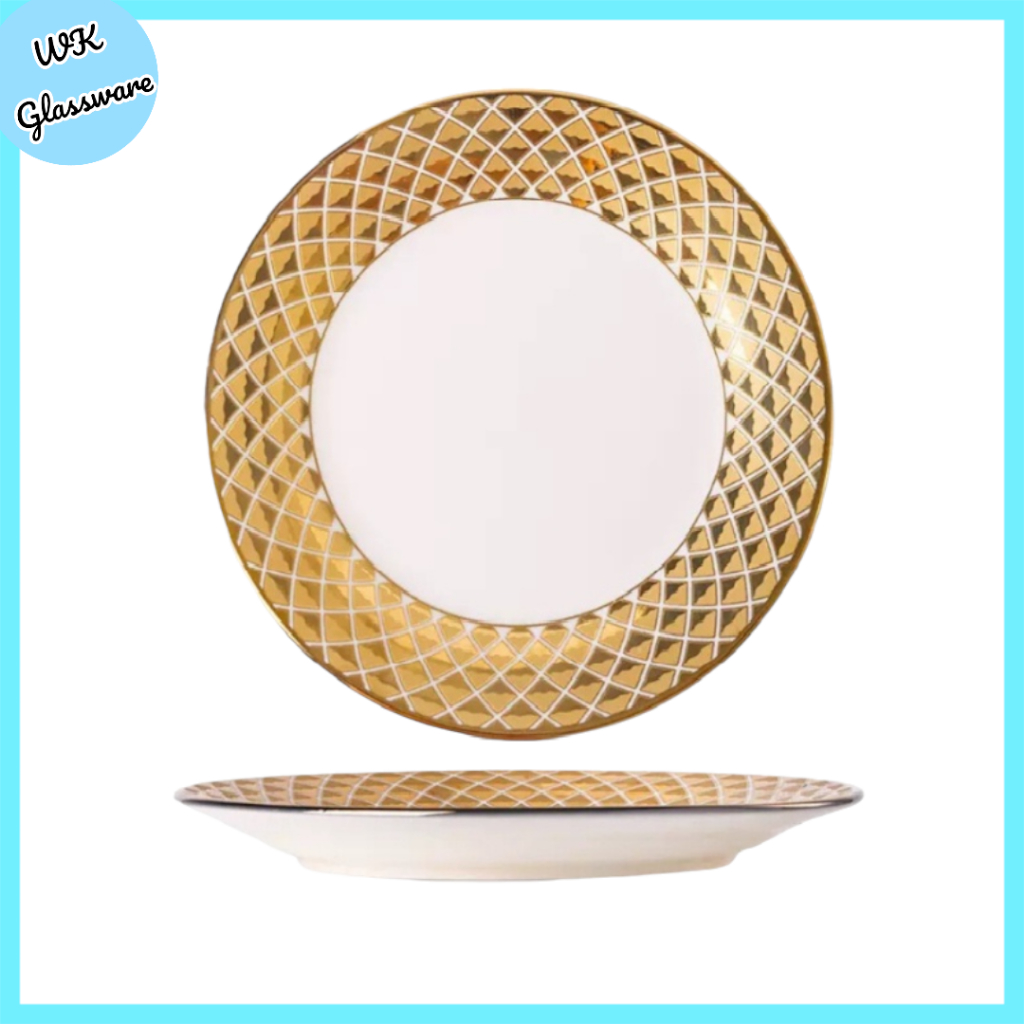 Ceramic 10inch and 8inch gold plate White Gold Rim Dinner Plate Salad ...