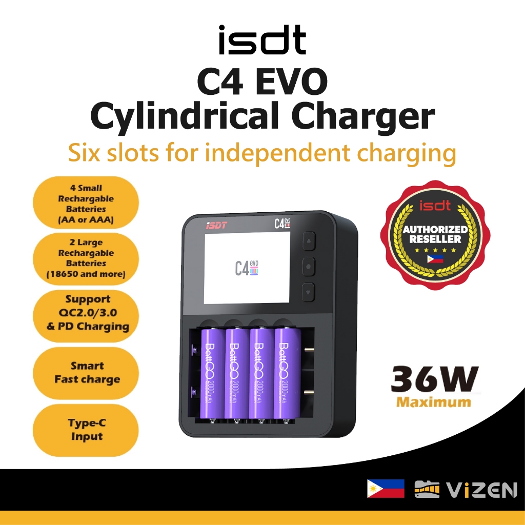 ISDT C4 EVO 6 Bay 18650 Battery Charger, Fast Household Smart Battery ...