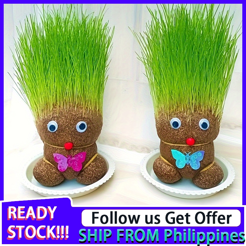 Grass-Head Doll Office Table Plant Decor Grass Head Room Decor Children ...