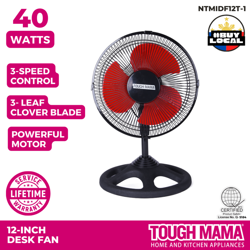 Tough Mama NTMIDF12T-1 RED Electric Desk/Floor Fan 12” Powerful ...