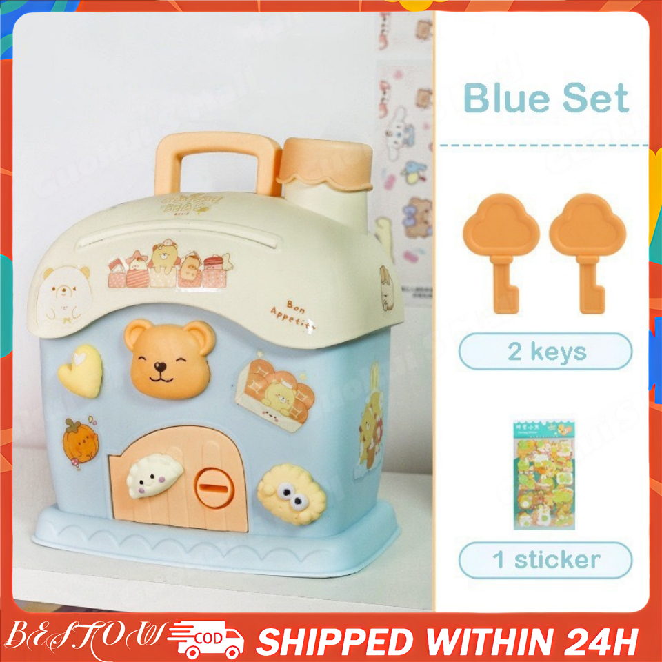 Kawaii Piggy Bank with Stickers Large House Money Coin Bank Box ...