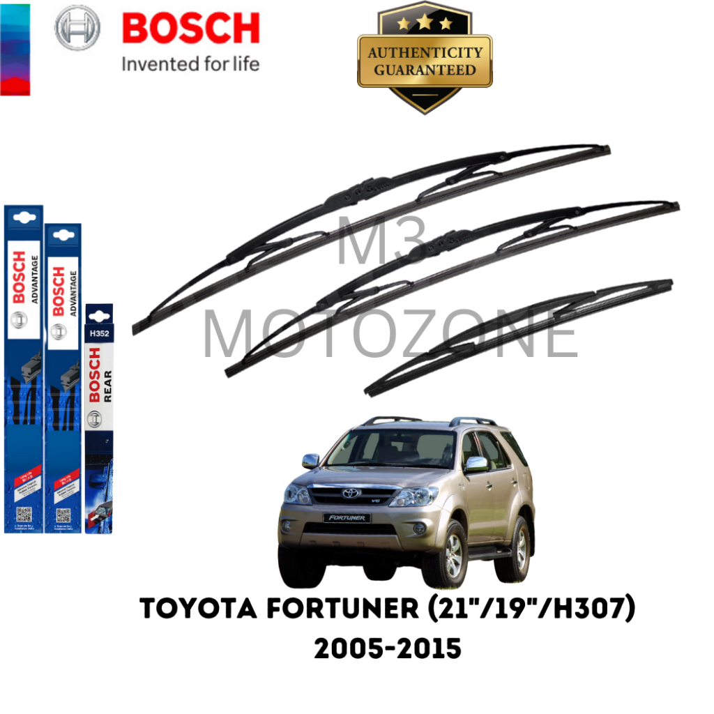 Bosch Advantage Wiper Blade Bundle Set for Toyota Fortuner 2005-2015 (21"/19"/H307) | Shopee ...
