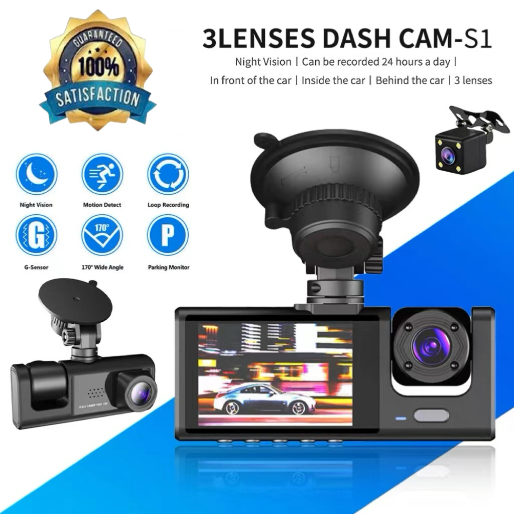 Dashcam For Car Front And Rear Inside 3 Camera 1080P 60fps Car Dashcam ...