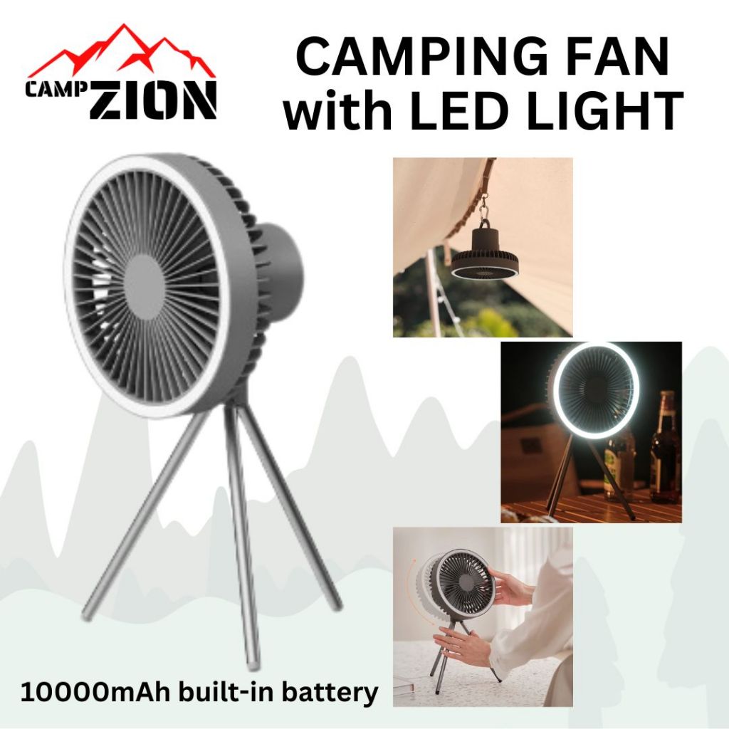 Camp Zion 10k mAh Camping Rechargeable Stand Ceiling Fan with LED Light ...
