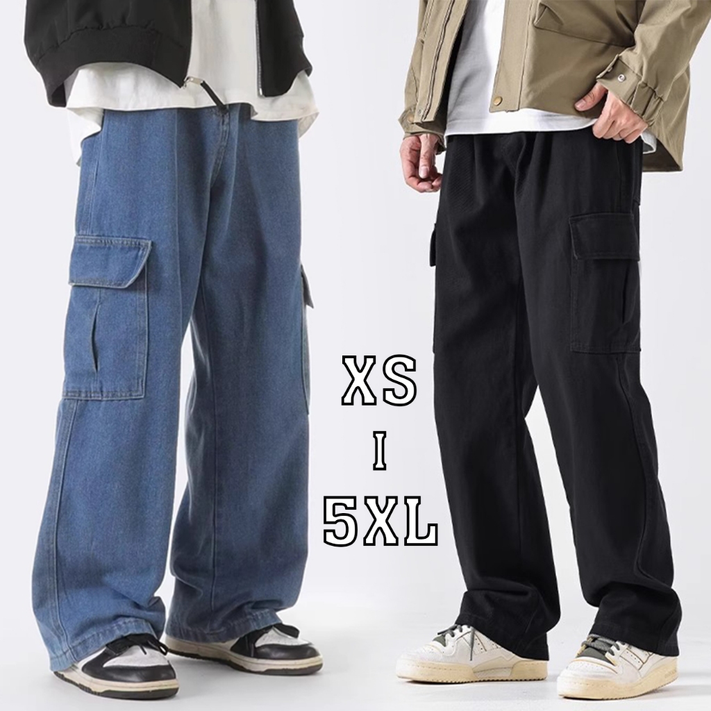 S-5XL~Cargo maong 6 Pockets denim Pants for men High Waist baggy Jeans ...