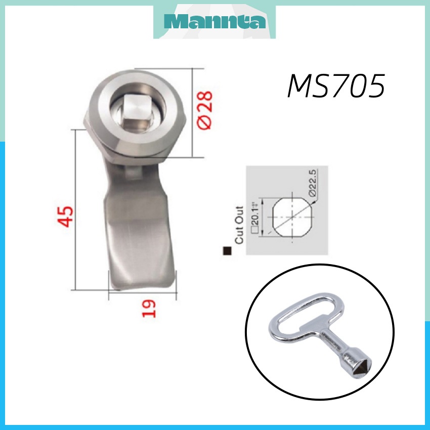 MS705 Stainless Steel Cam Lock With Key Distribution Cabinet Panel Lock Triangular Electrical ...