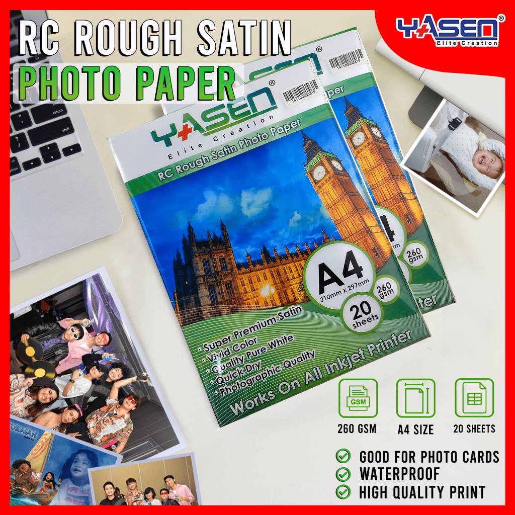 Yasen RC Rough Satin Photo Paper 260gsm A4 | 4R | 3R Size Resin Coated ...