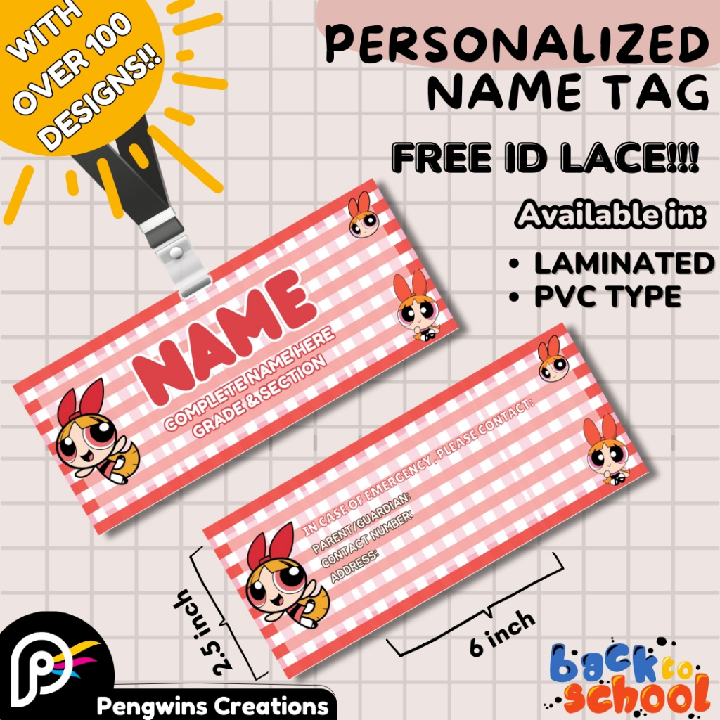 POWERPUFF GIRLS Designs - Customized PVC or LAMINATED School Name Tag ...