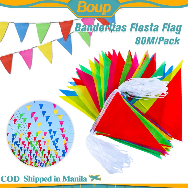 80 Meter Fiesta Flag Multicolor Bunting Triangle Flags Birthday Party ...
