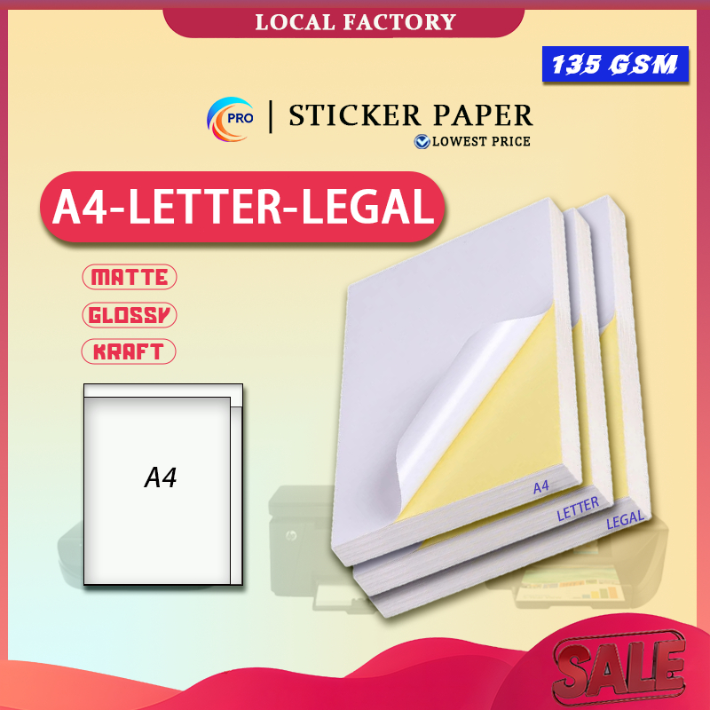 Printable Sticker Paper [A4/Letter/Legal] 50/100 Sheets for Laser ...