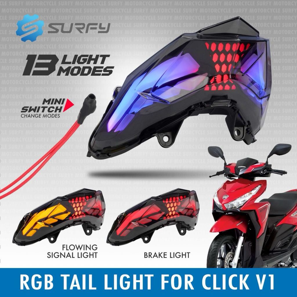 Honda Click 125i v1 Tail Light RGB Smoke Lens 13Modes LED VIVID Color ...