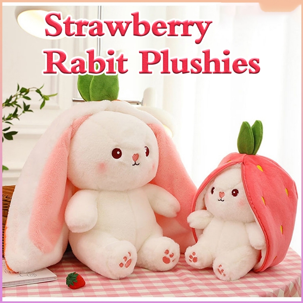 2 in 1 Strawberry Rabbit Plush Toy Cute Transformed into Fruit Rabbit ...