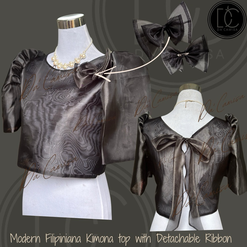 Modern Filipiniana Kimona top made from organza with detachable ribbon ...