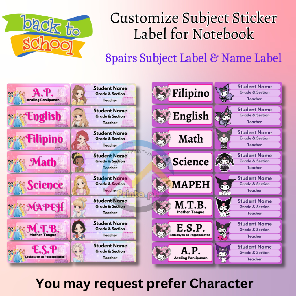 8pairs Customize Subject Sticker Label & Name Label | Shopee Philippines
