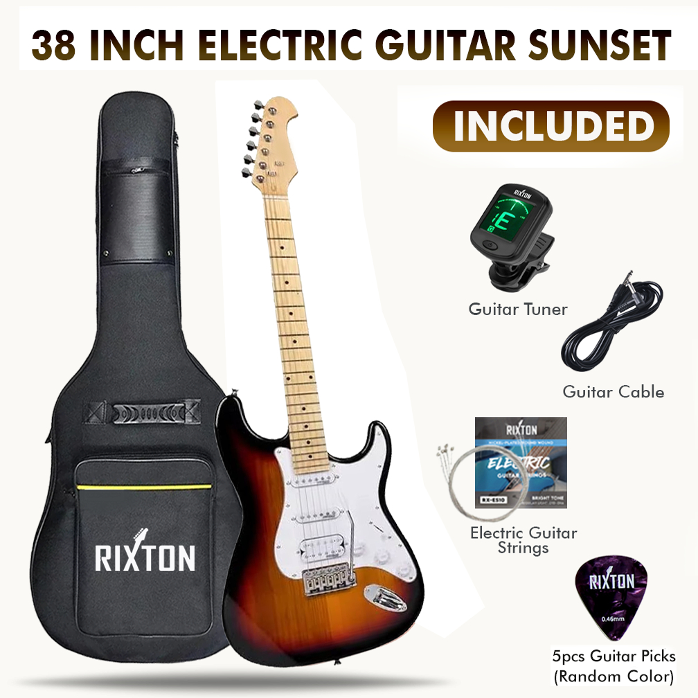 RIXTON Electric Guitar Complete Set with Bag, Tuner, Cable, Guitar Pick ...