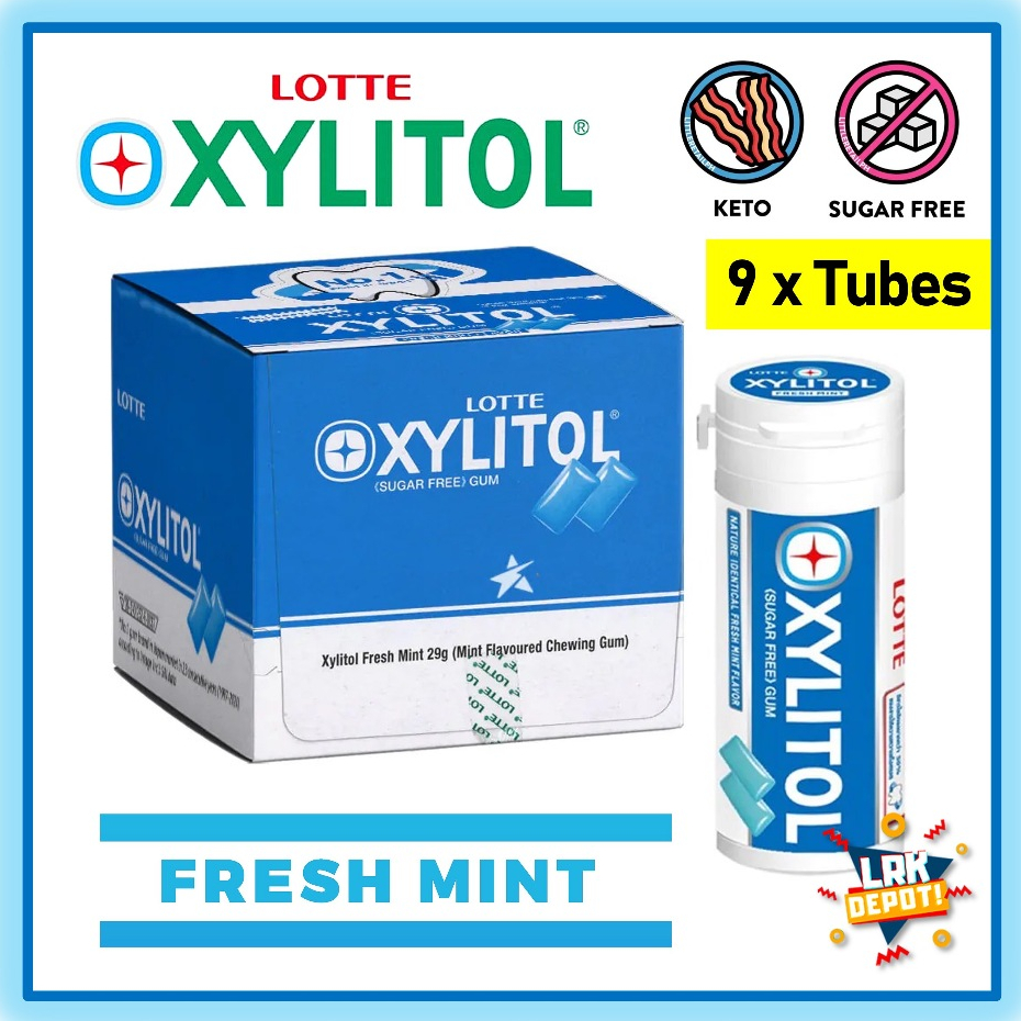 Lotte Xylitol Tube Chewing Gum (Fresh Mint Flavor) Sugar Free Halal Vegan - 9 Tubes (1 Box ...