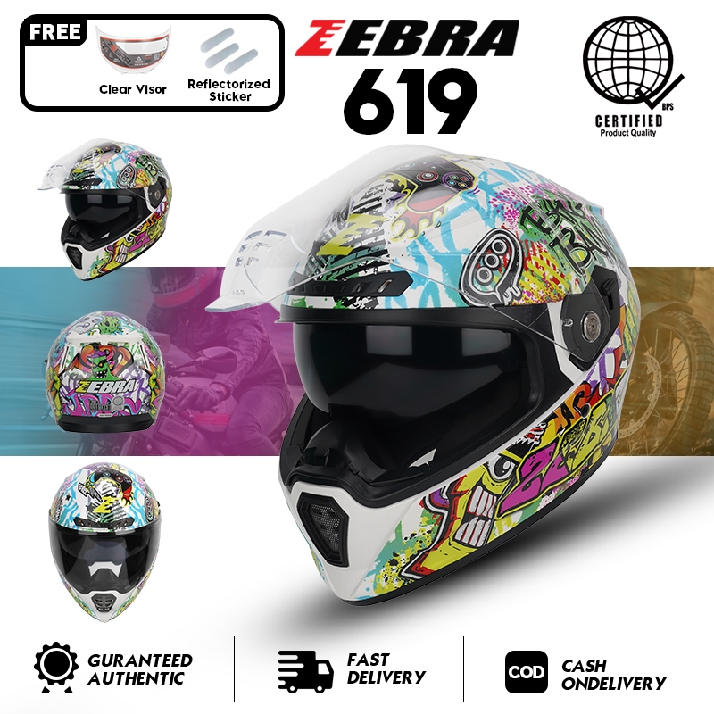ZEBRA Motorcycle Helmets Full Face YM-619 Motor Helmet Dual Visor ...
