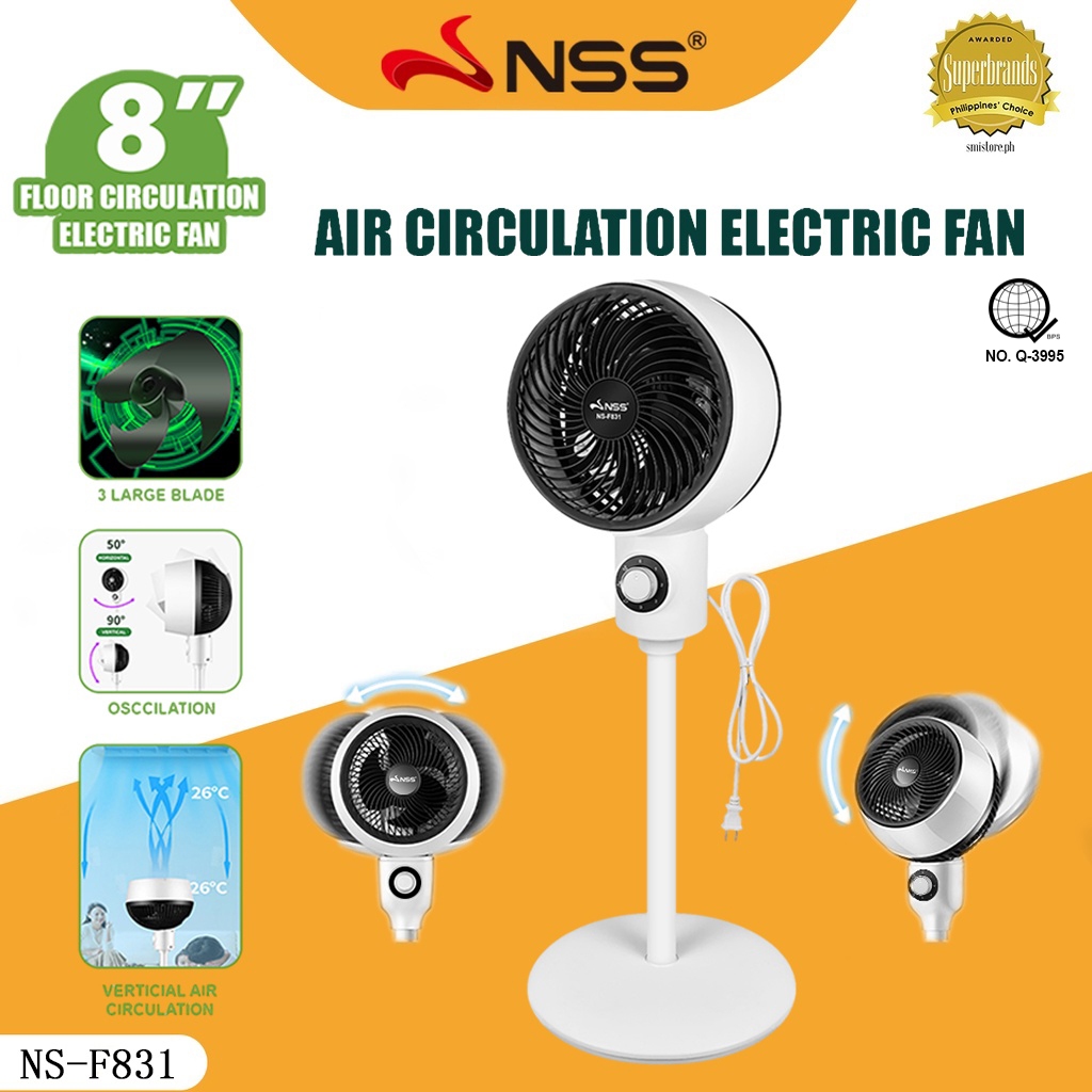 NSS Electric Verticial Air Circulation Stand Fan 3-Speed Osccilation ...
