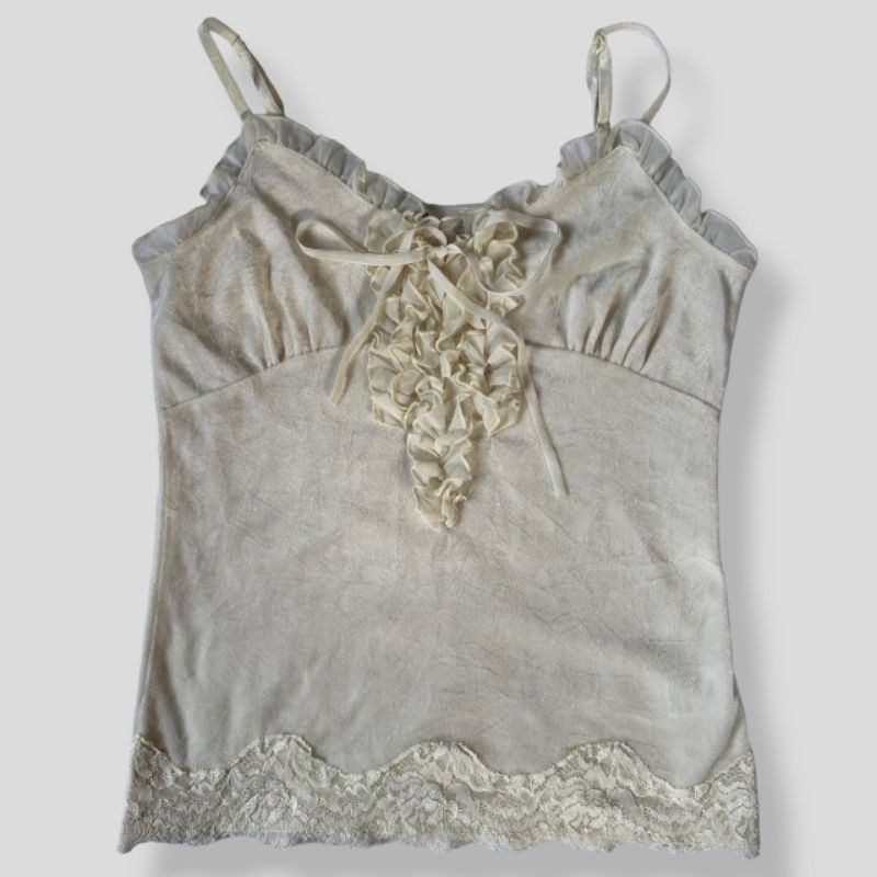 Vintage Cream Velvet Camisole Top | 90s Y2K Coquette Cottagecore ...