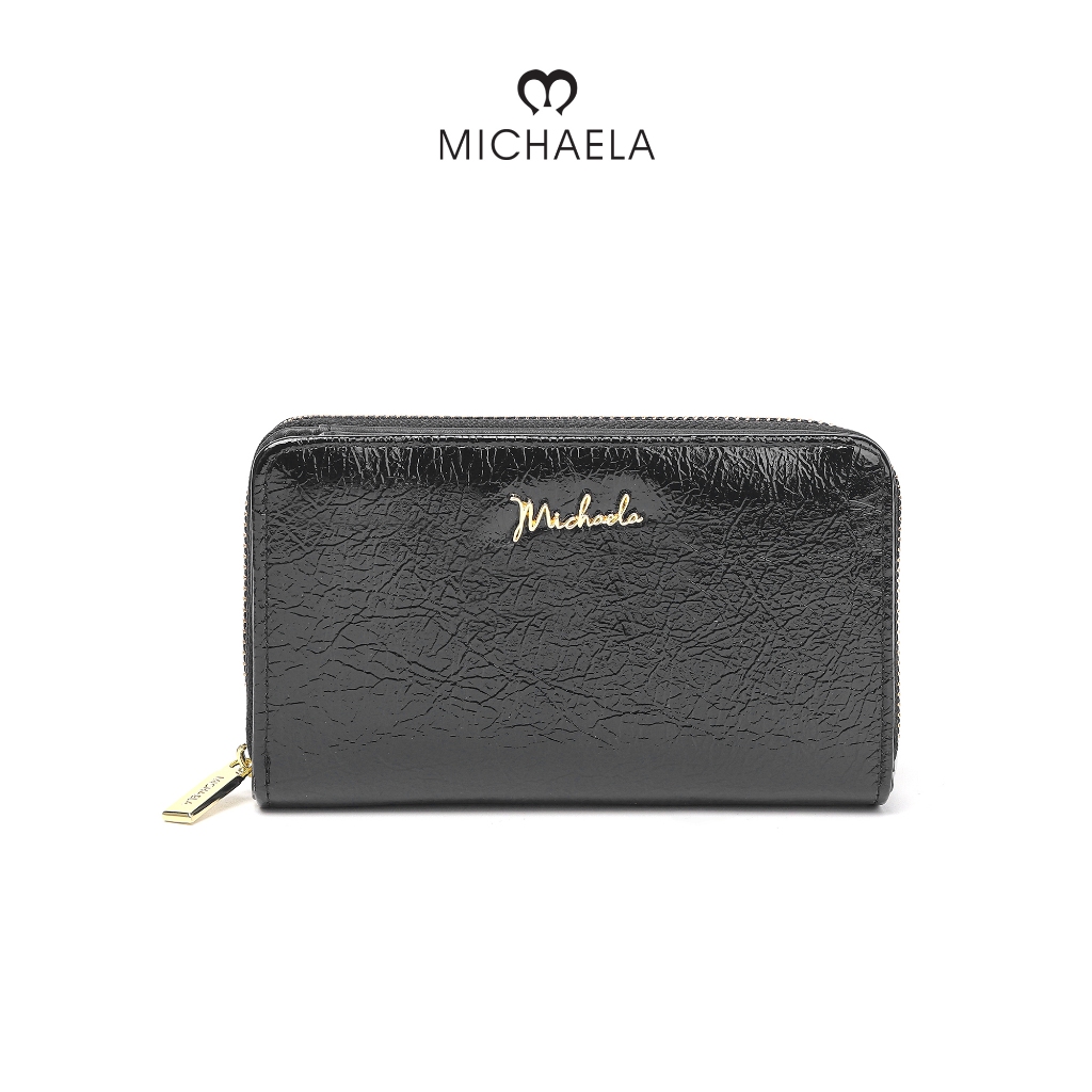 MICHAELA Crack Textured Long Wallet with 8 Card Slots Glossy Luxury ...
