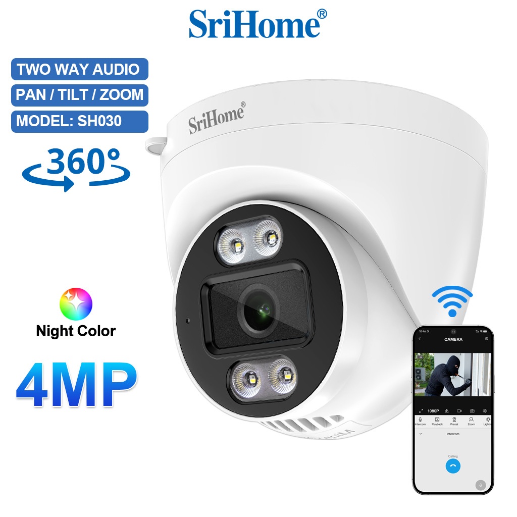 SriHome SH030C 4MP 1440P CCTV IP Camera Water-Resistant, Two-Way Audio ...