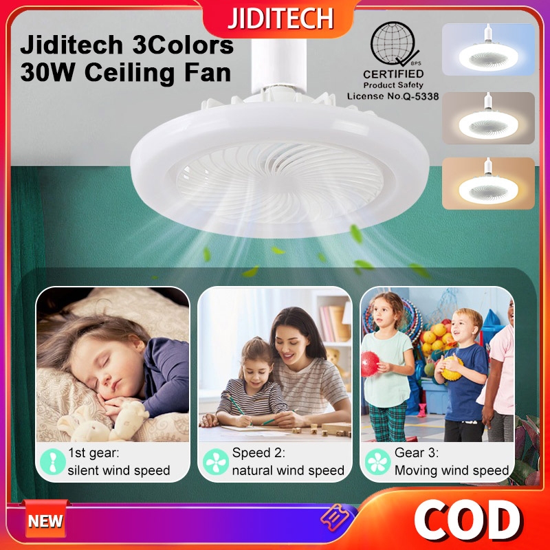 Jiditech 30W Ceiling Fan with Light 2Way-Install Bulb Light Ceiling ...