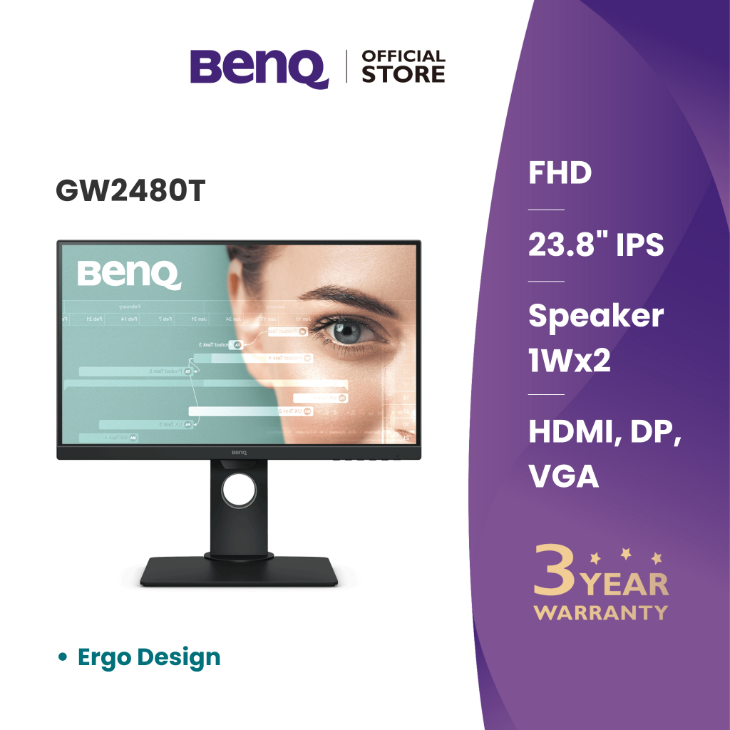 BenQ GW2480T 1920x1080 60Hz 5ms Height Adjustable IPS Eye-Care Office ...