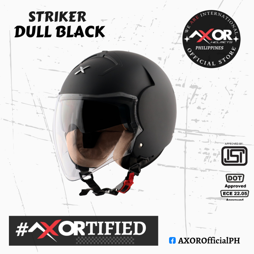 AXOR STRIKER DUAL VISOR HALF FACE HELMET DULL BLACK | Shopee Philippines