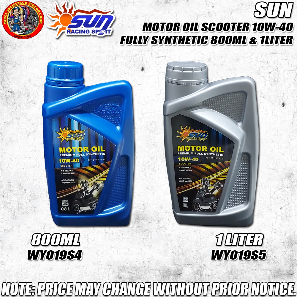 SUN MOTOR OIL SCOOTER 10W-40 FULLY SYNTHETIC 800ML & 1LITER (WY019S4 ...
