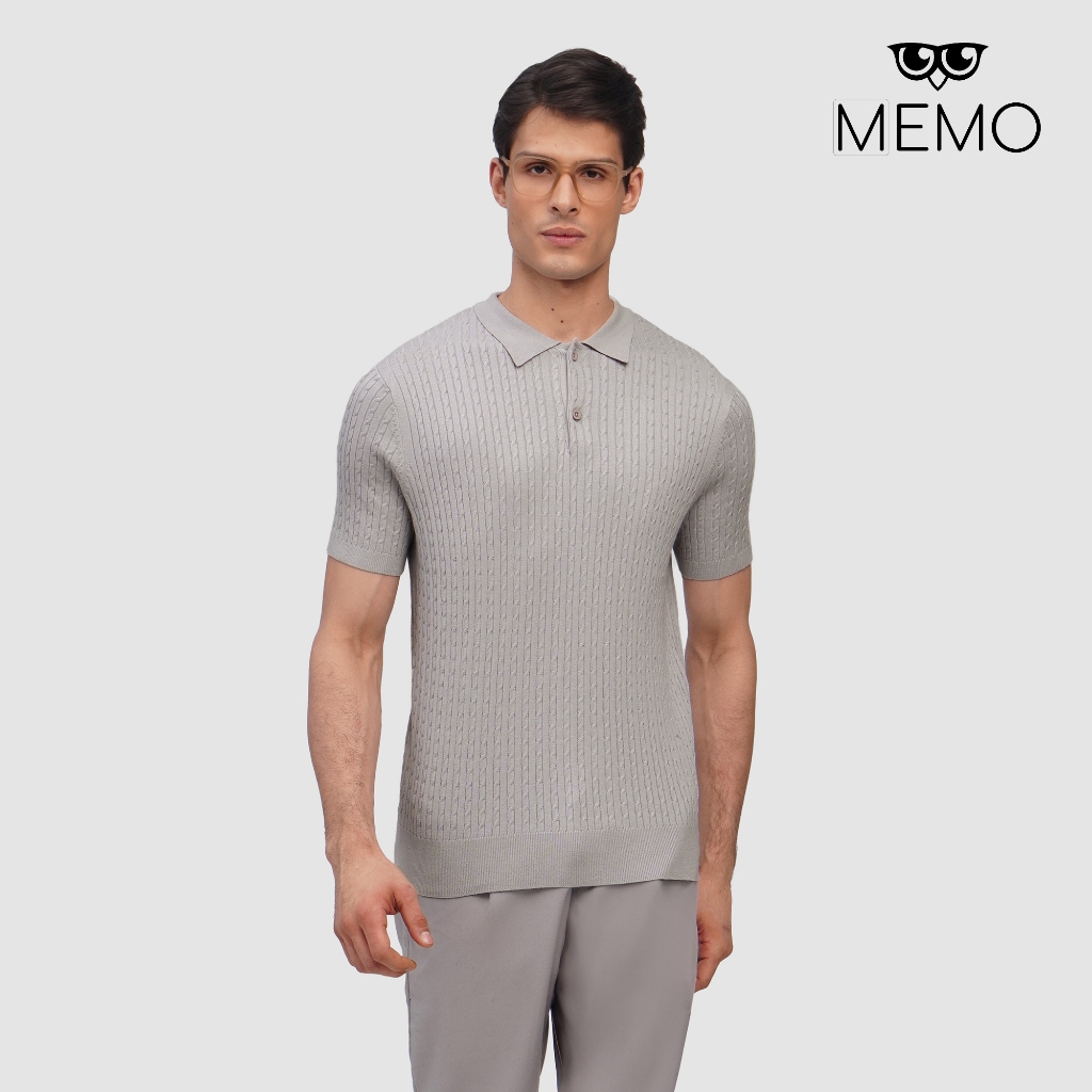 Memo Textured Cable Knit Polo For Men (Light Gray) | Shopee Philippines