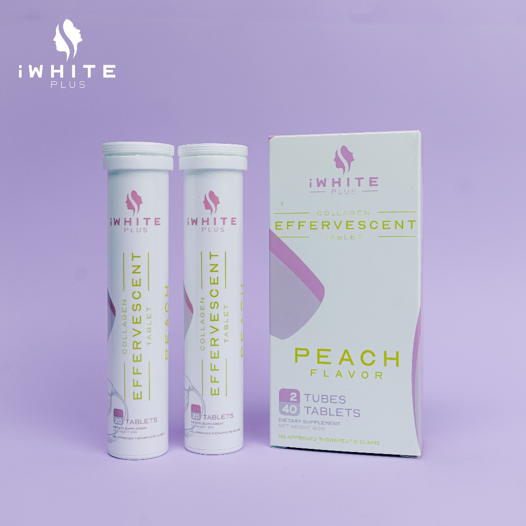 Iwhite Plus Collagen + Vitamin C Effervescent Tablets - 1 BOX, 2 Tubes, 40 Tablets, Peach Flavor ...