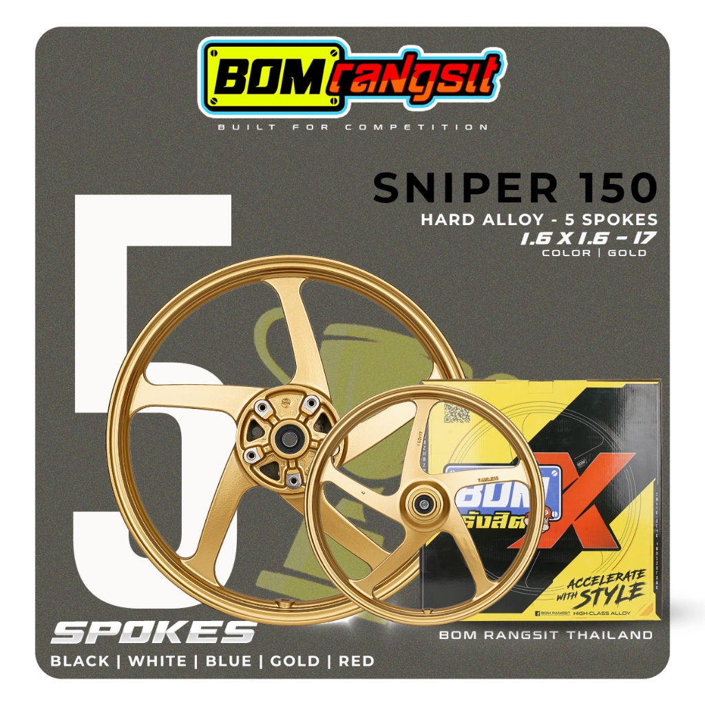 Bom Rangsit BomX Orion Hard Alloy Mags Sniper 150/155/Aerox V1/V2/Click 125/Mio i 125 17s 5 ...