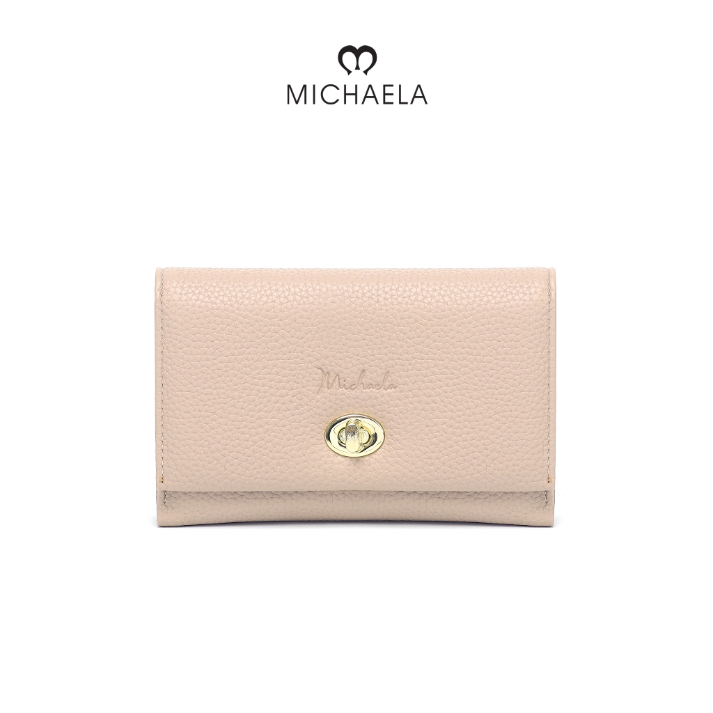 MICHAELA Twist Lock Long Wallet 8 Card Slots Zipper Coins Pocket ...