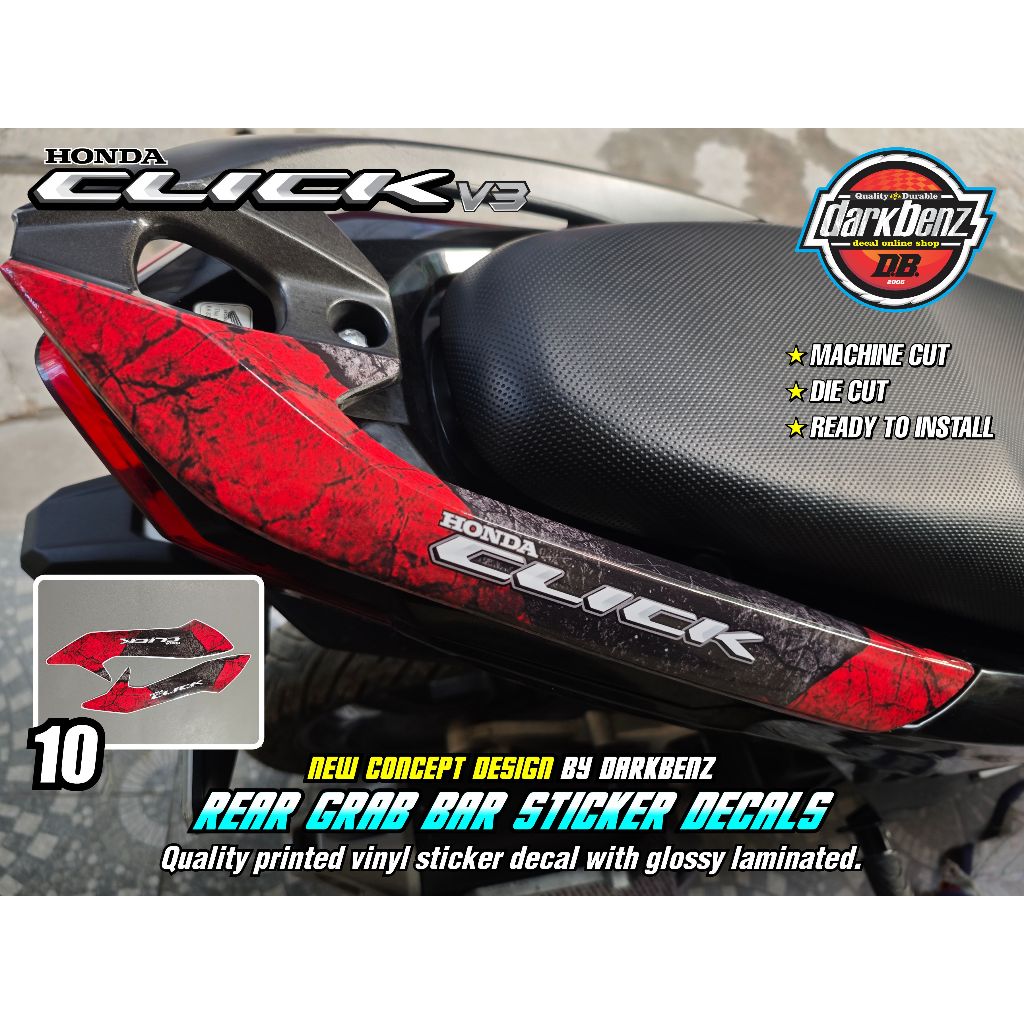 Honda Click Version 2 & 3 Rear Grab Bar Quality Printed Sticker Decal ...