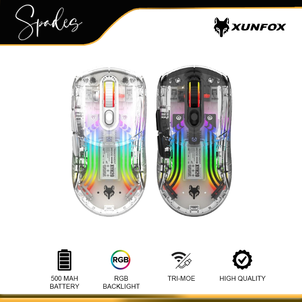 Gigaware Xunfox XYH20 Transparent Mouse RGB Wireless Wired Bluetooth 2 ...