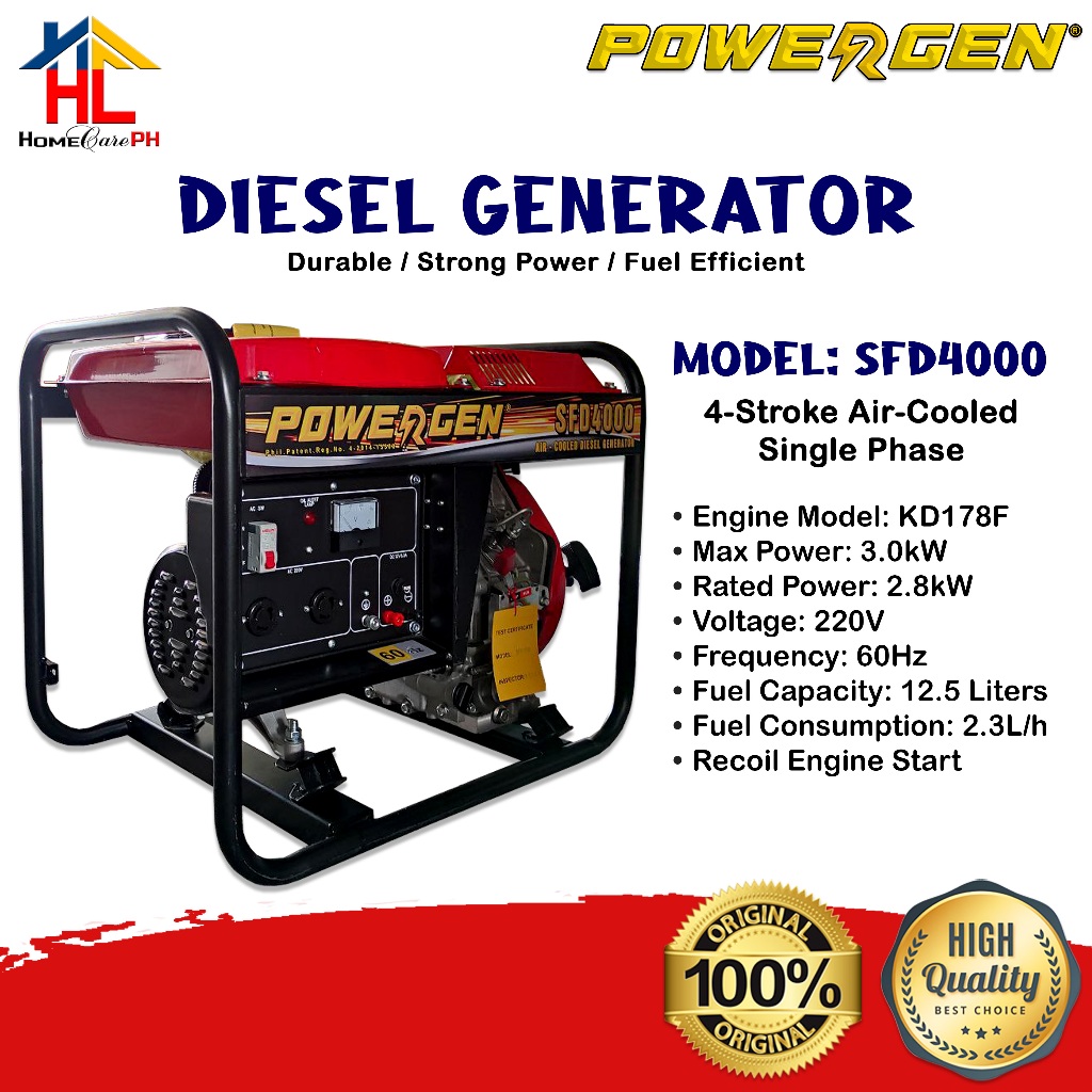 Powergen Diesel Generator SFD4000 3000Watts | Shopee Philippines