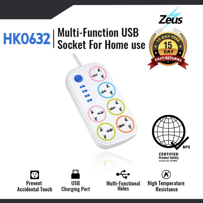 Zeus Power Universal Socket Extension Moveable Multi Function Socket W Usb Socket Extension