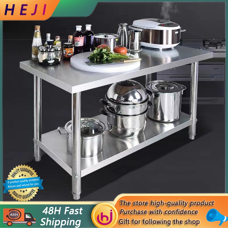 2-Layer Table Stainless Worktable Easy To Clean Console Packing Table ...