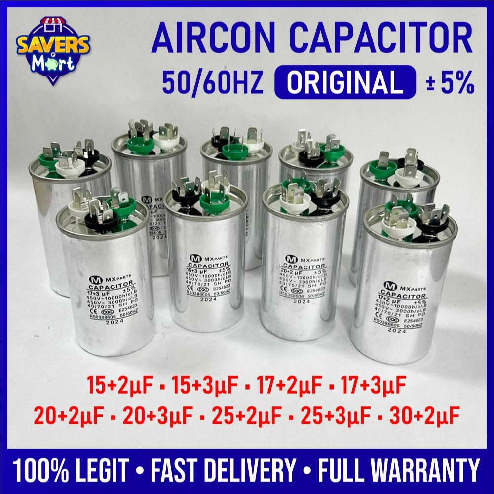 Aircon Capacitor Original 15uF / 17uF / 20uF / 25uF / 30uF | Shopee ...