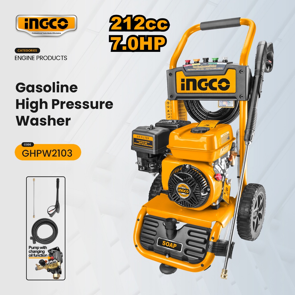 INGCO Industrial Gasoline High Pressure Washer 7HP Power Sprayer ...