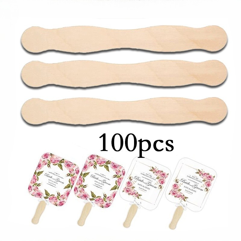100pcs 8inch Fan Wooden Handle Craft Popsicle Sticks Wavy Wood Ice ...