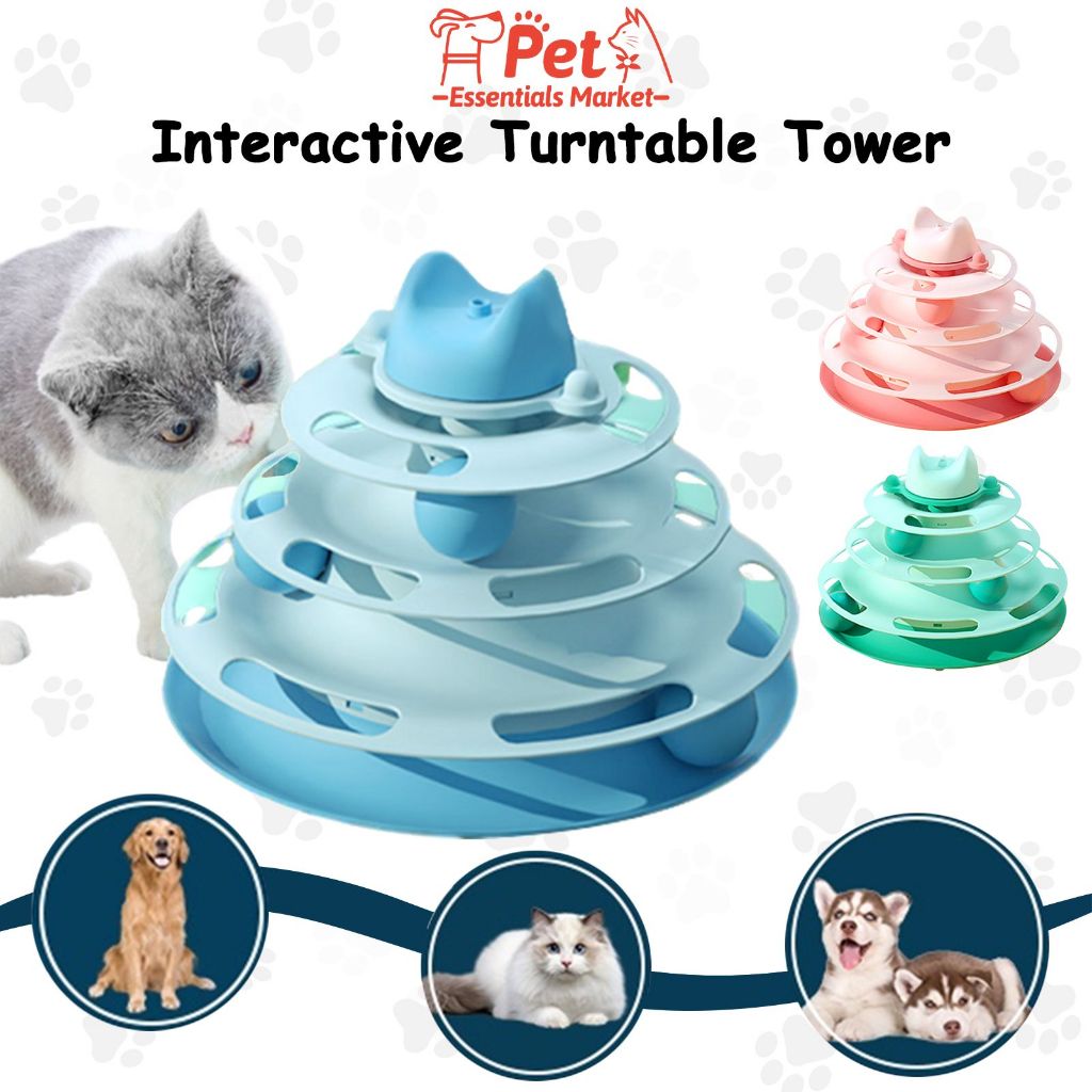 Cat Toy Interactive Turntable Tower 4-Tier Intelligent Track Tower ...