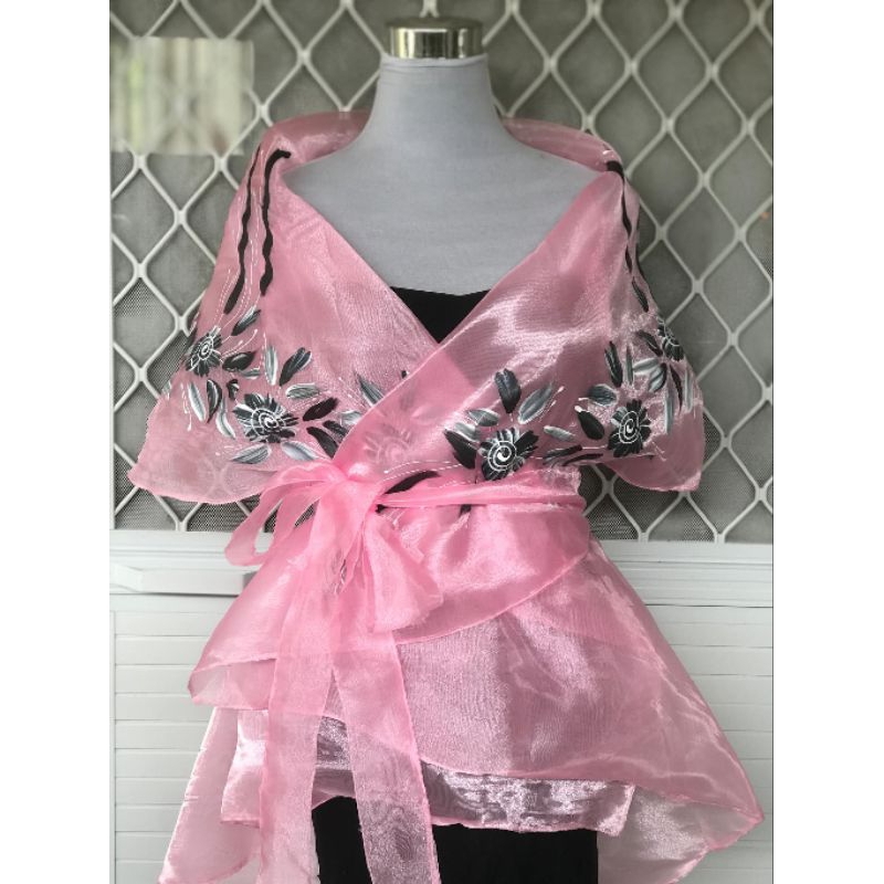 pink and black handpaint millys modern filipiniana wrap around panuelo ...
