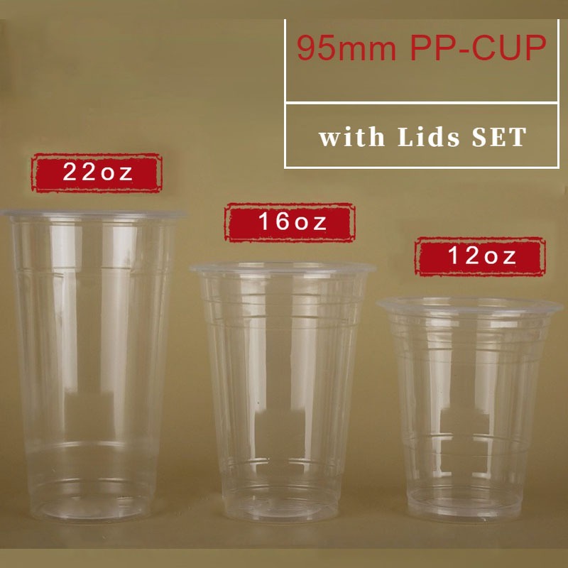 100pcs Y / PP Cup 95 MM with LID set【12oz,16oz,22oz】 Disposable Plastic ...