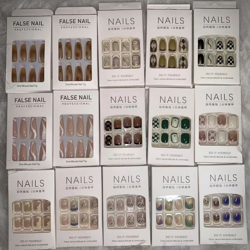 【Free Glue】24Pcs Fake Nails Set With Glue Design DIY French Finger Nail ...