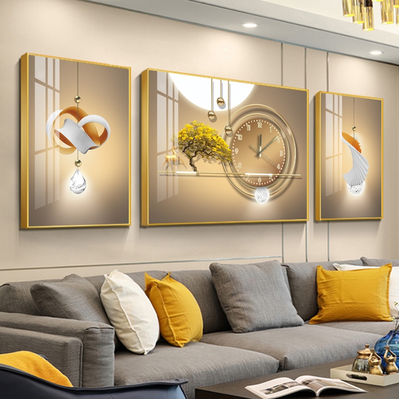 Modern clock mural room 3 pieces set of mural study bedroom mural ...