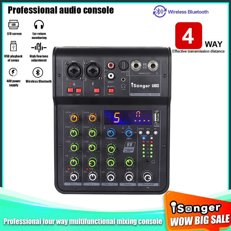 4 Channel Audio Mixer,Professional Sound MixingConsole USB 48V OTG/TYPE ...