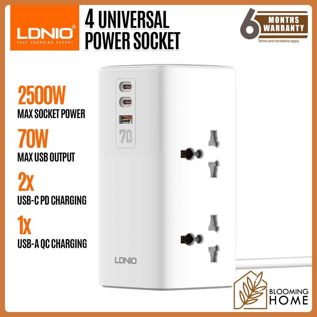 4 Universal Socket 2500W Power Strip Tower Extension + 70W Gan Super ...